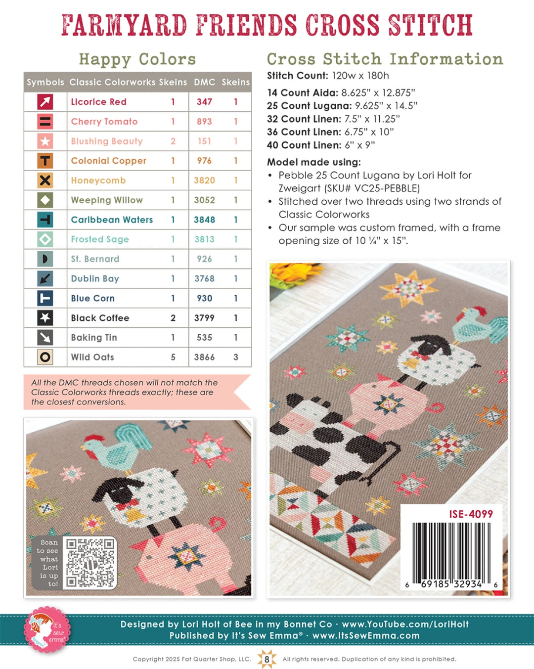 Farmyard Friends Cross Stitch Pattern - Lori Holt for Bee in my Bonnet ...