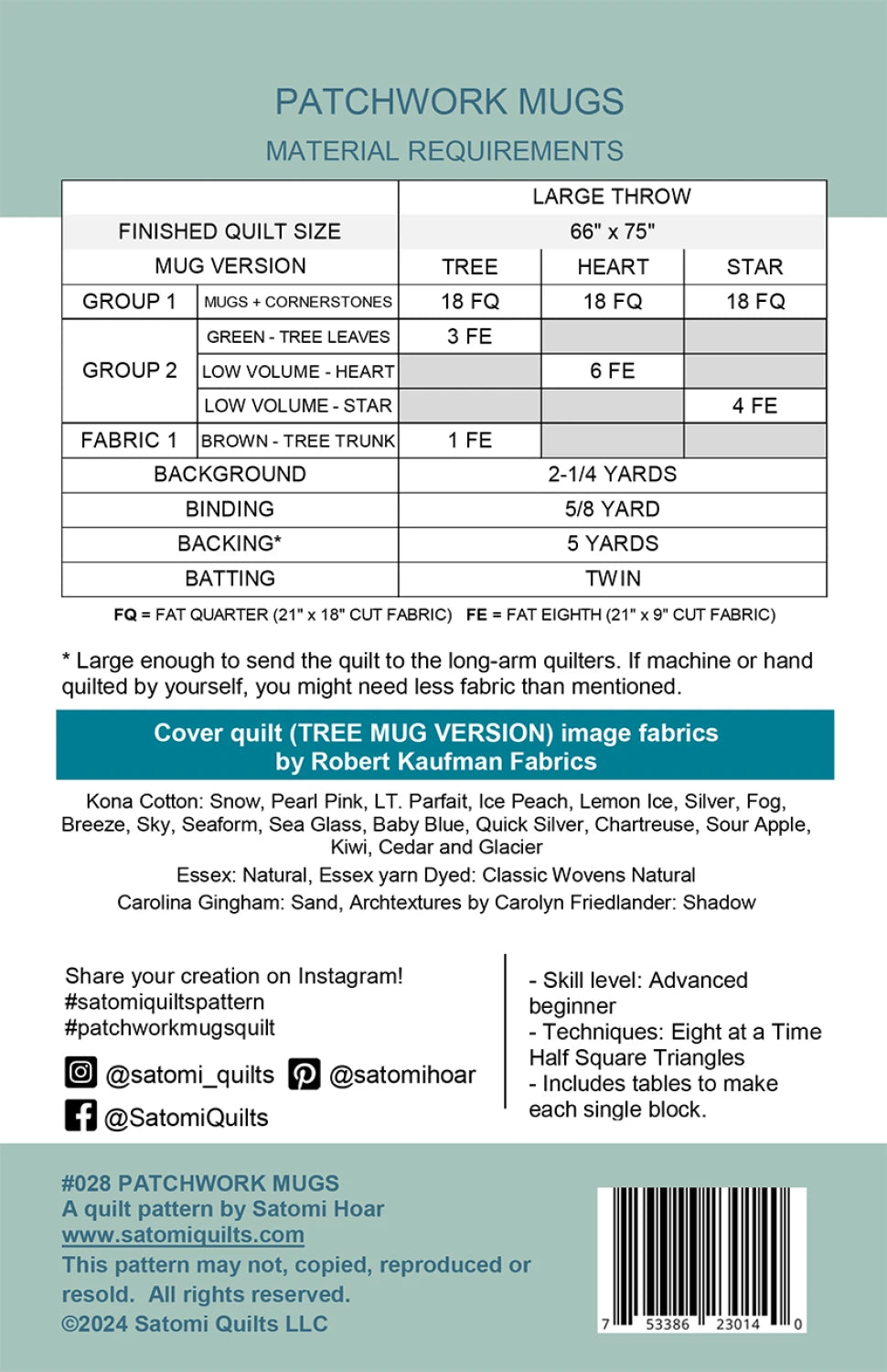 Patchwork Mugs Quilt Pattern - Satomi Quilts – Calliope Quilts